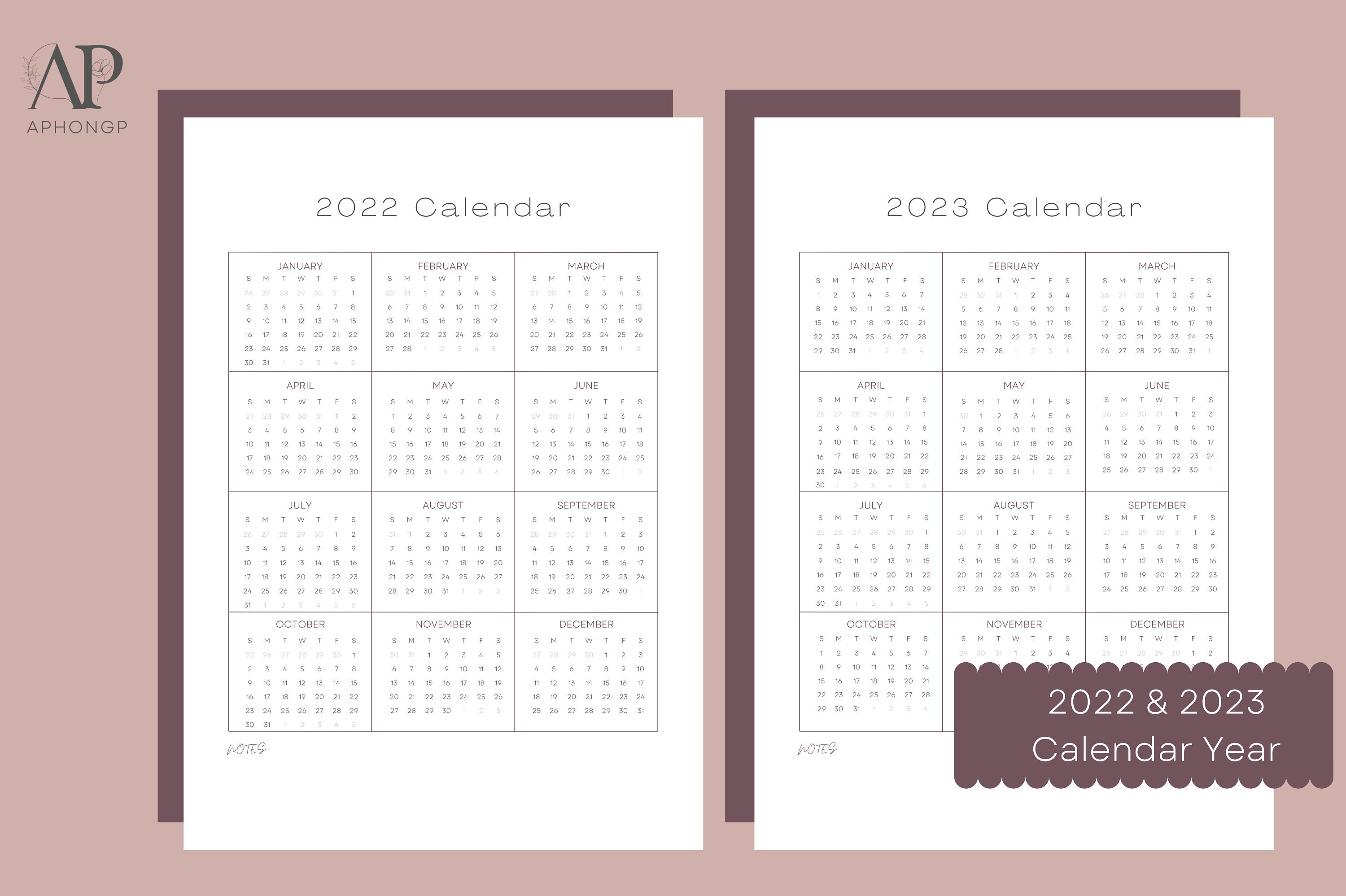 Printable 2022 & 2023 Calendars and Yearly Planners Digital Calendars ...