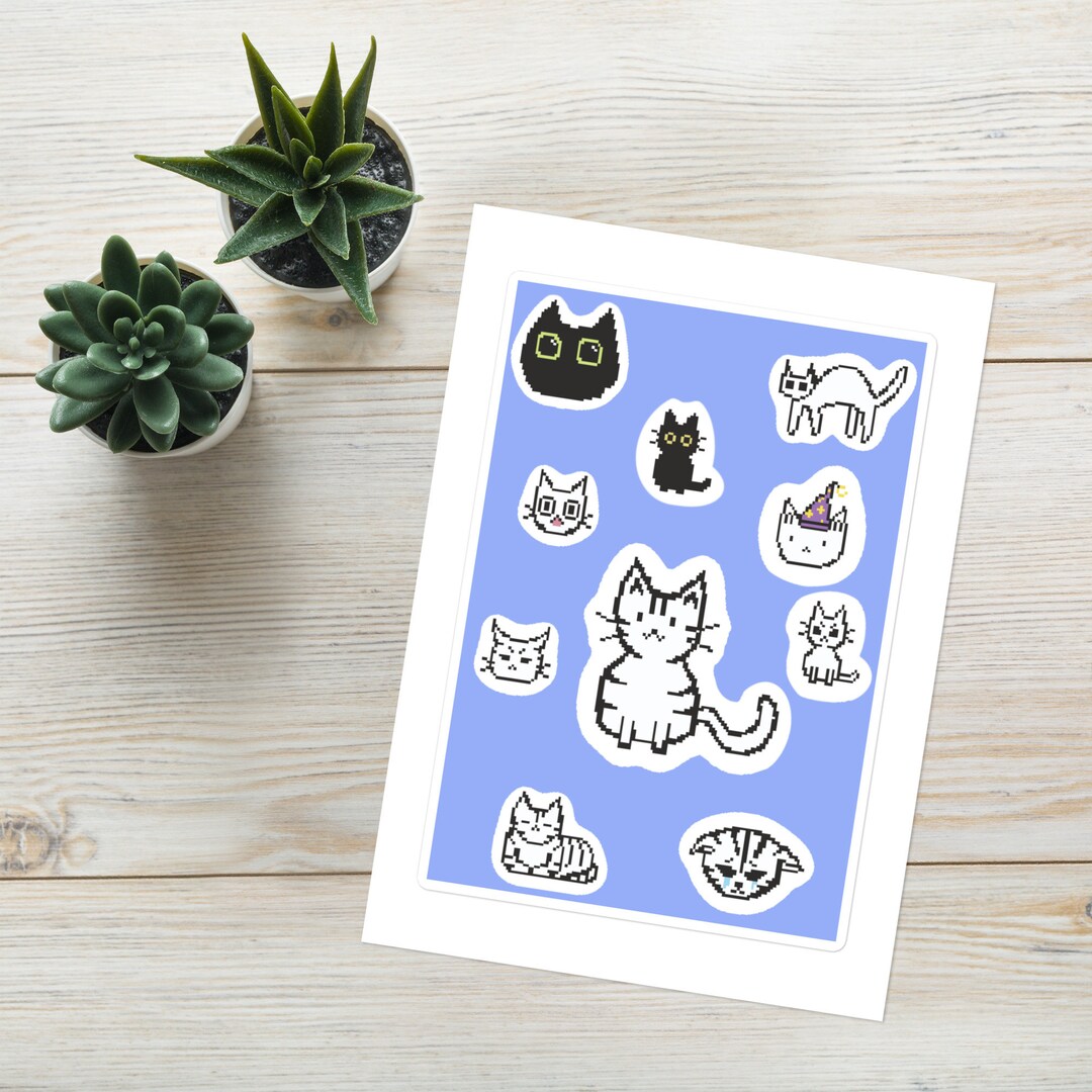 Meme Pixel Art Funny Cat Sticker Sheet - Etsy