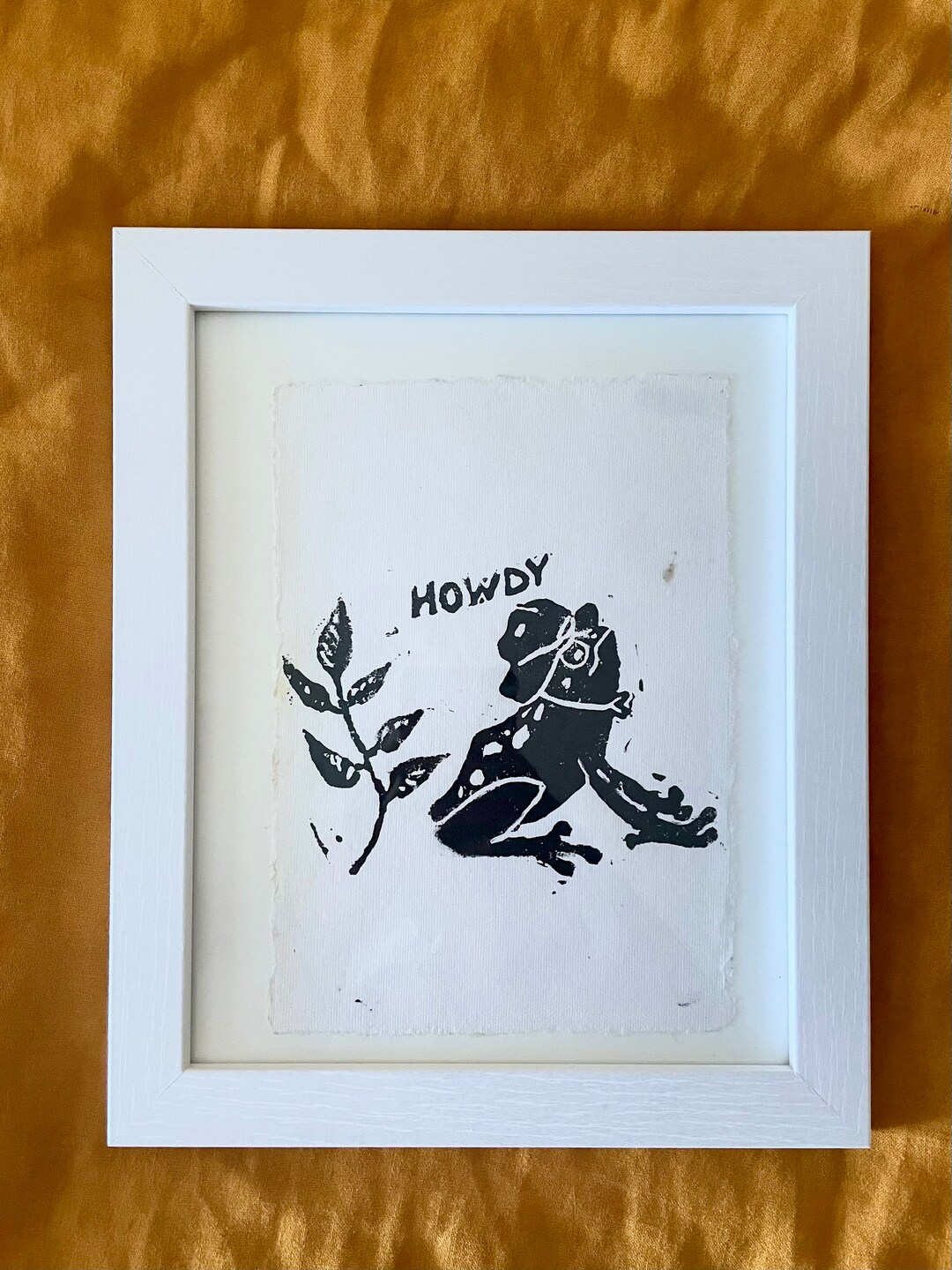 Howdy | Linocut Cowboy Frog Print | A5 Art Print - Etsy