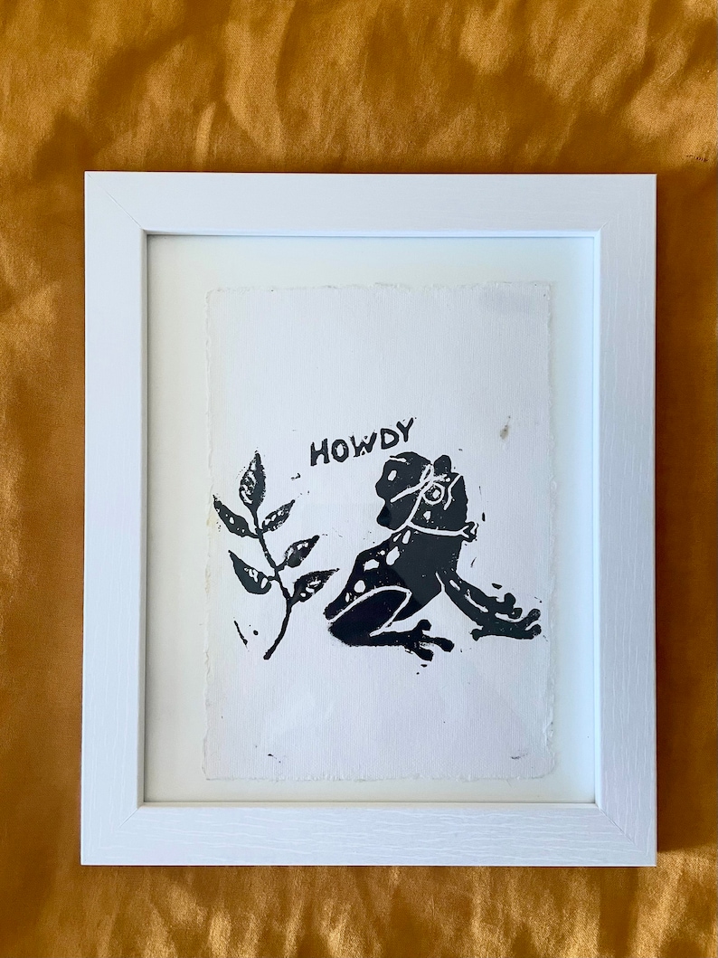 Howdy Linocut Cowboy Frog Print A5 Art Print - Etsy