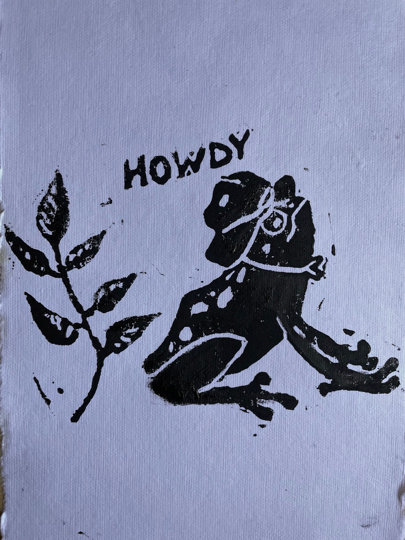 Howdy | Linocut Cowboy Frog Print | A5 Art Print - Etsy
