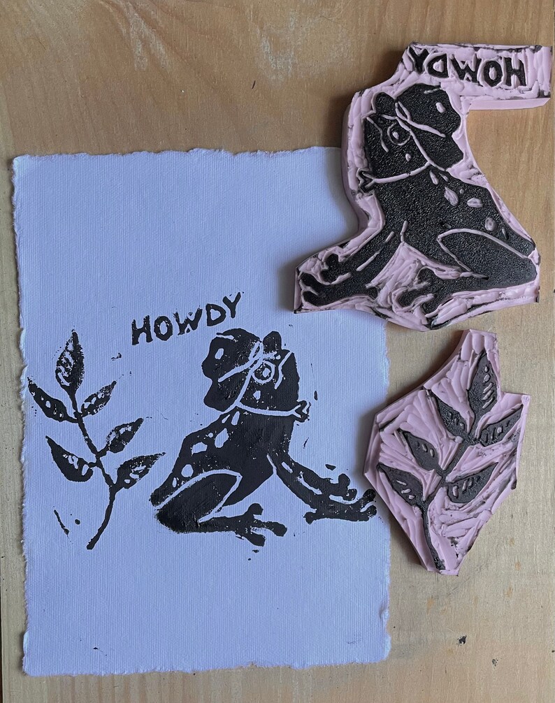 Howdy | Linocut Cowboy Frog Print | A5 Art Print - Etsy