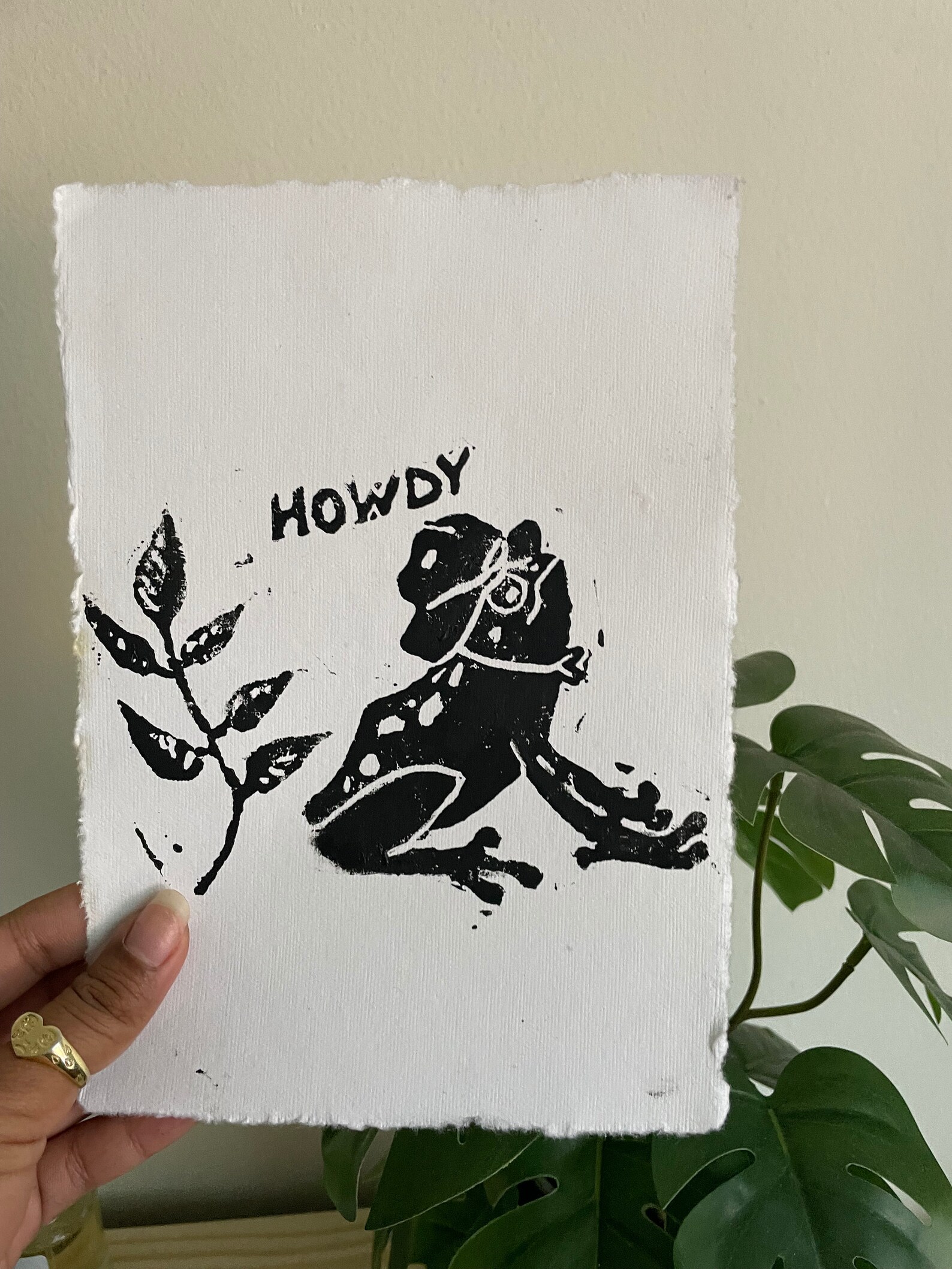 Howdy | Linocut Cowboy Frog Print | A5 Art Print - Etsy