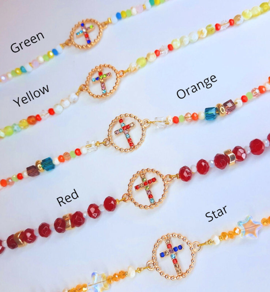 Handmade Glass Bead Cross Bracelet: Christian Gift, Minimalist Jewelry ...