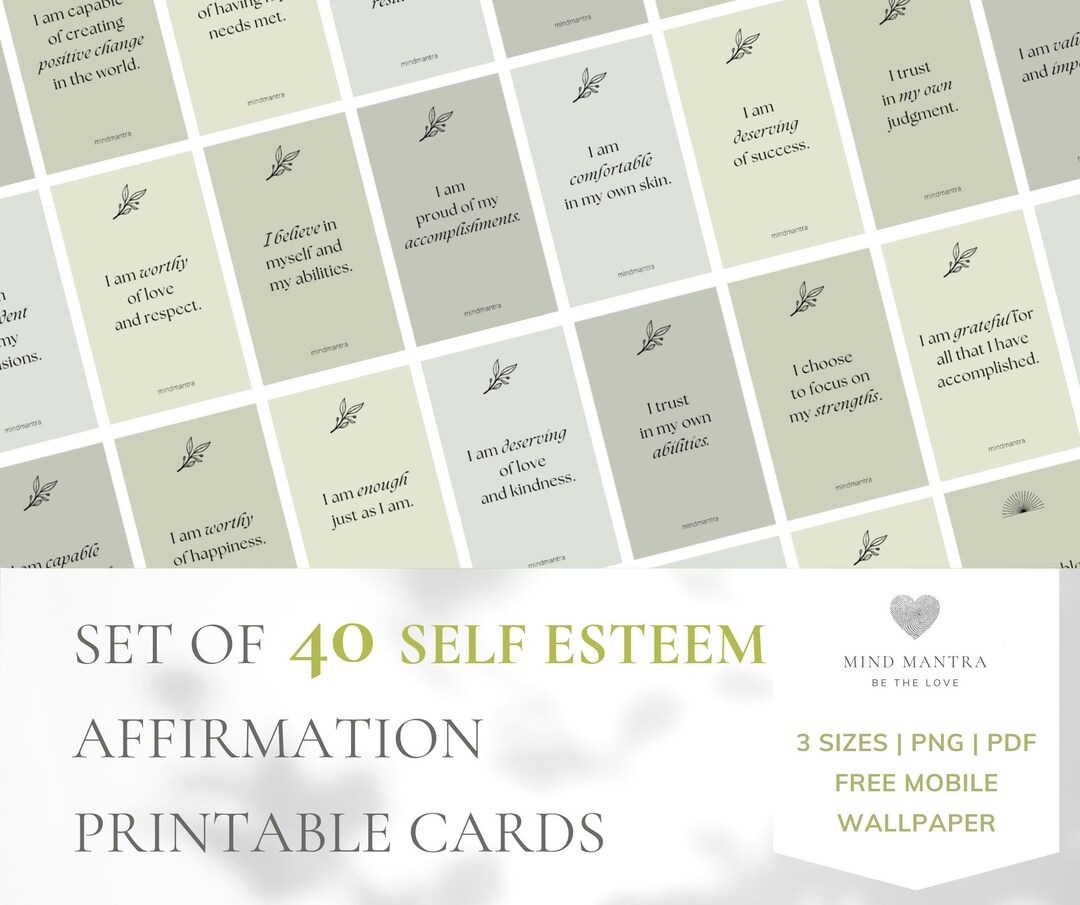 Set of 40 Self Esteem Affirmation Printable Cards | Digital Download ...