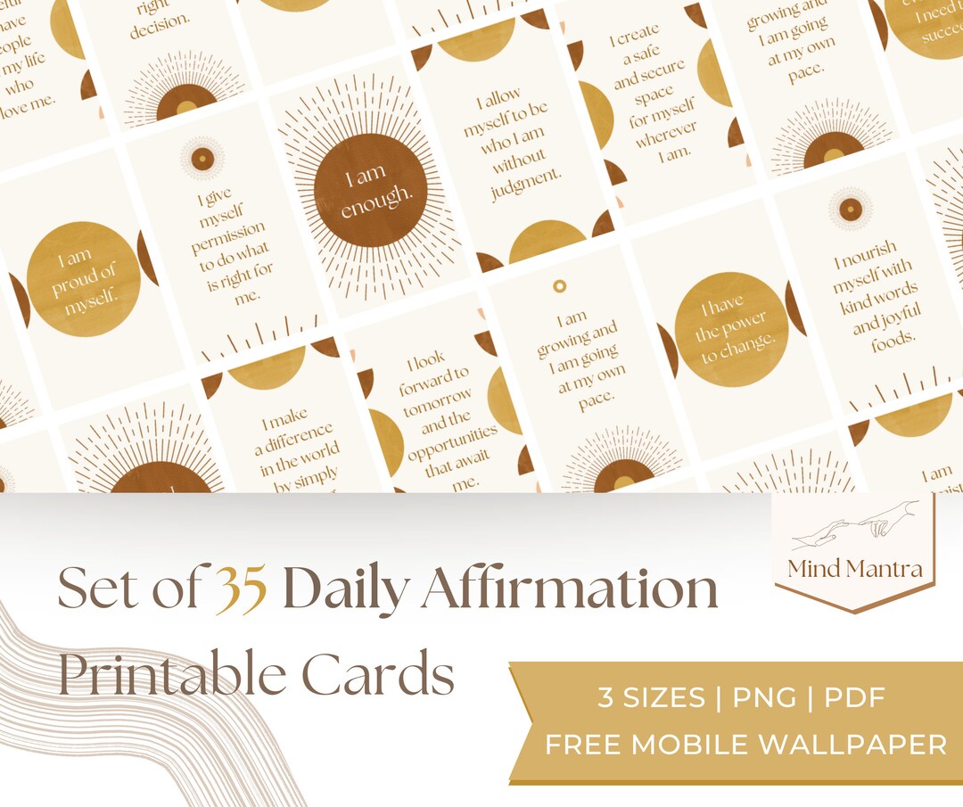 Set of 35 Daily Affirmation Printable Cards Digital Download - Etsy