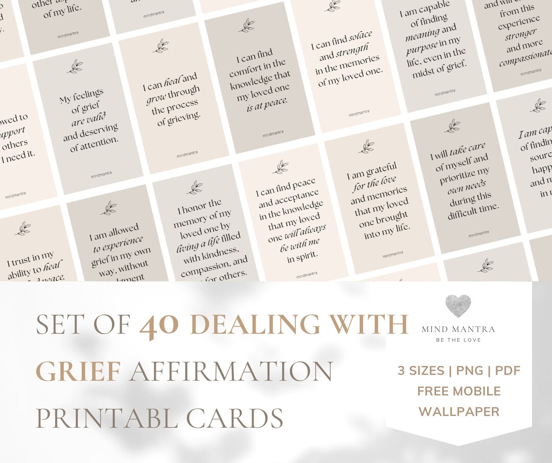Set of 40 Dealing With Grief Affirmation Printable Cards | Digital ...