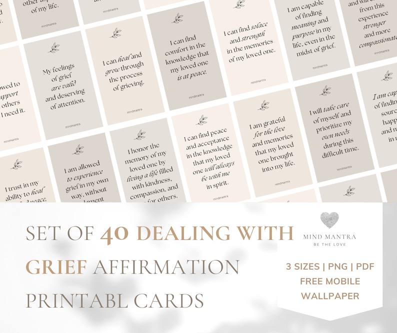 Set of 40 Dealing With Grief Affirmation Printable Cards | Digital ...