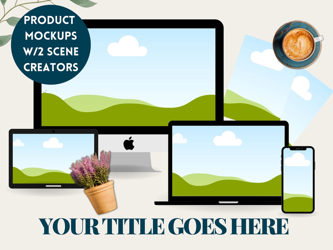 Editable Canva Digital Mockup, iPhone and Laptop Mockup, Device Mockup ...