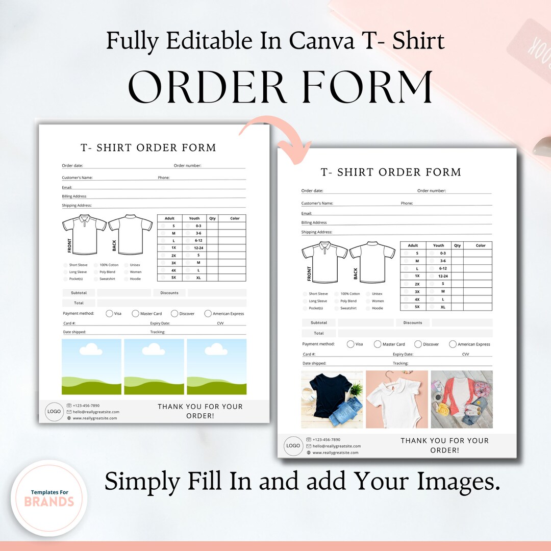 Editable T-shirt Order Form Template | Customizable for T-shirt ...