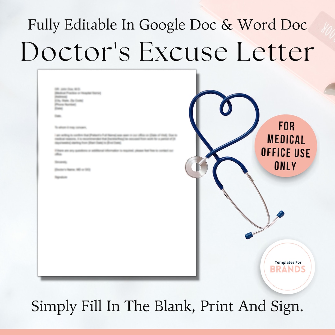 Doctor Excuse Template: Work & School Medical Note (PDF) - Etsy