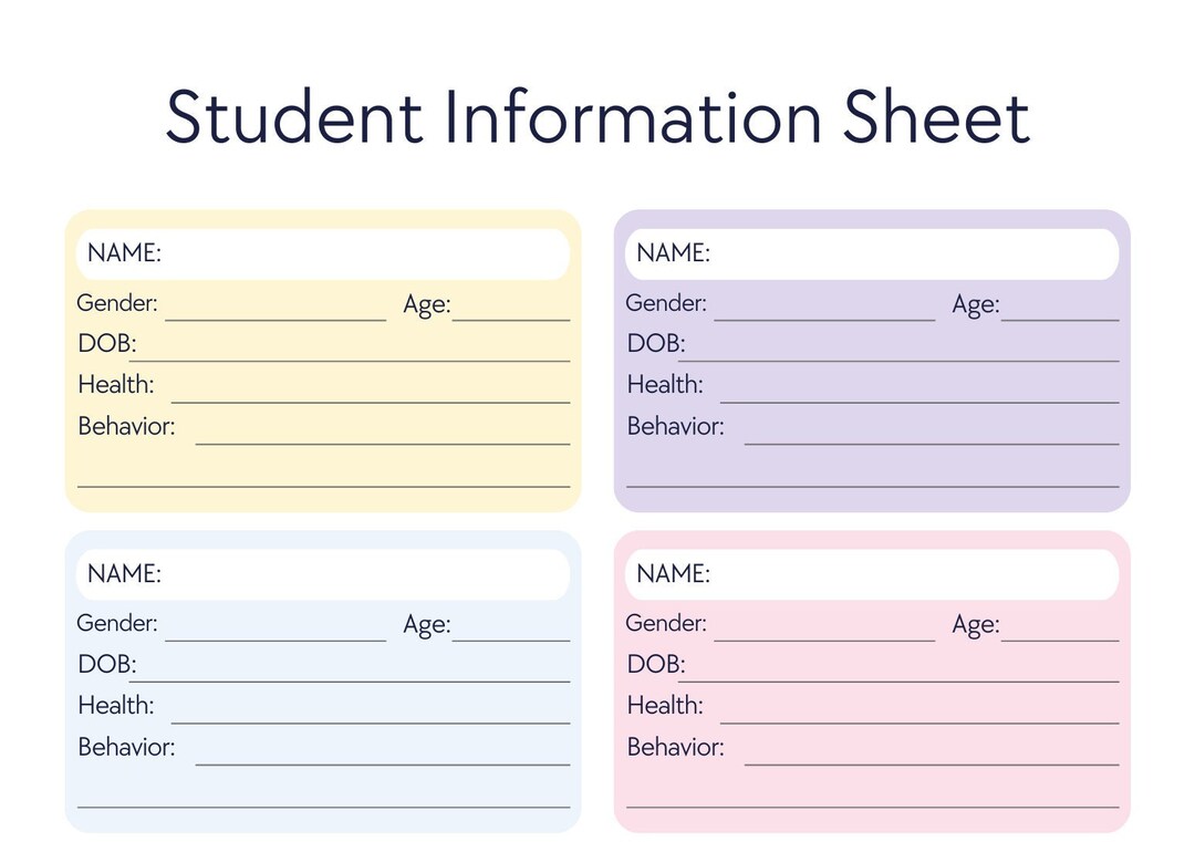 Student Information, College, University, School, Teacher - Etsy