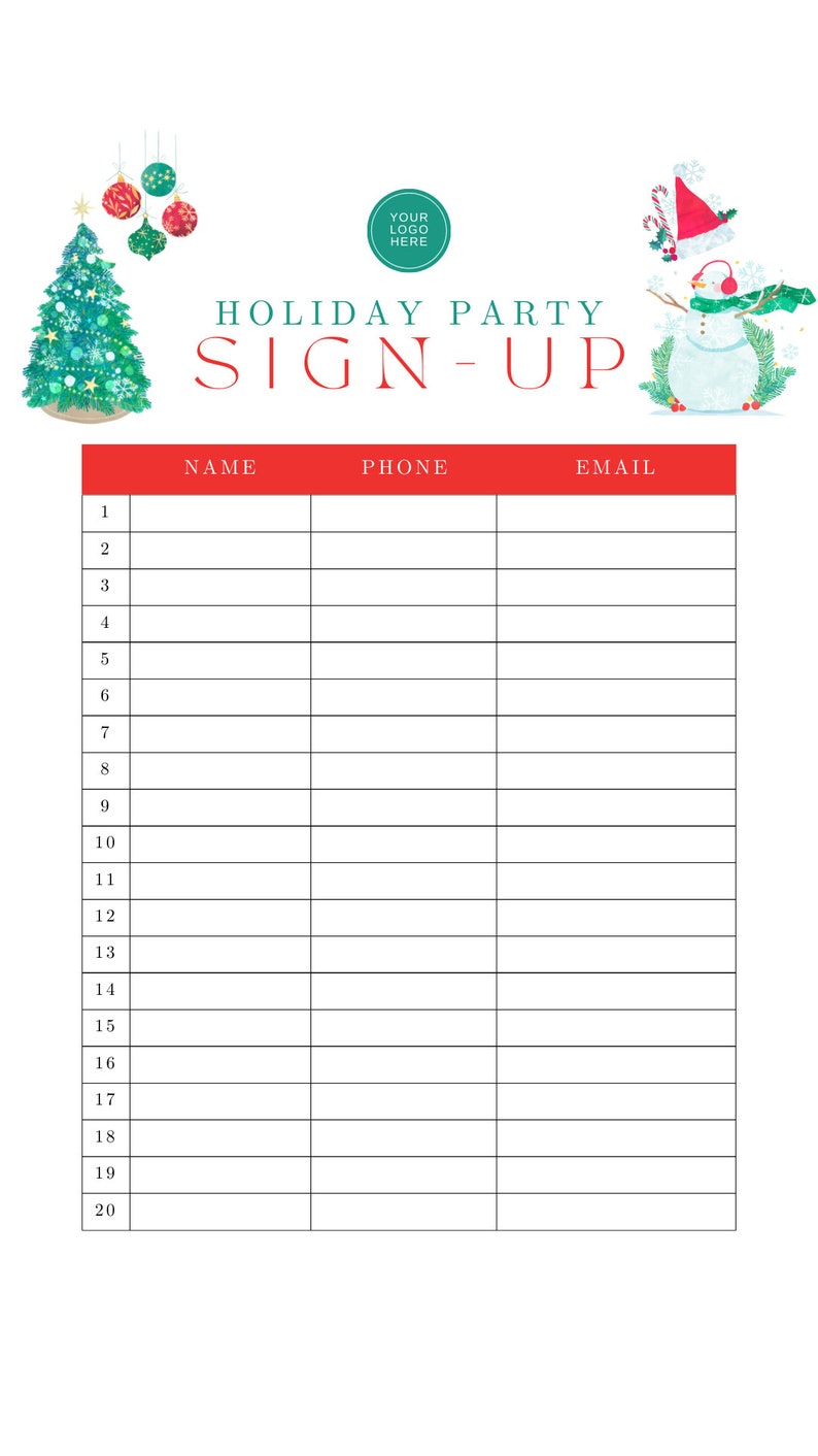 Holiday Party Sign Up, Christmas, Party, Holiday, New Years - Etsy