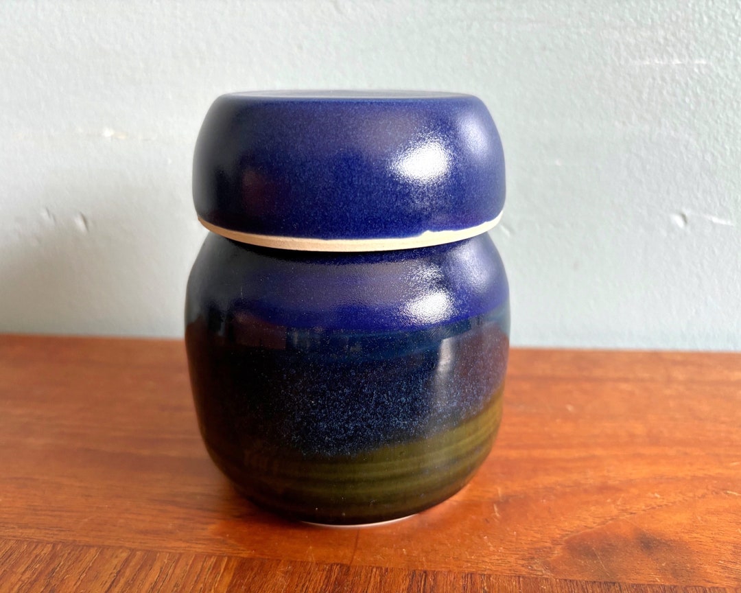 Blue Studio Pottery Jar, Canadian Potter Richard Lau, Sugar Bowl With ...