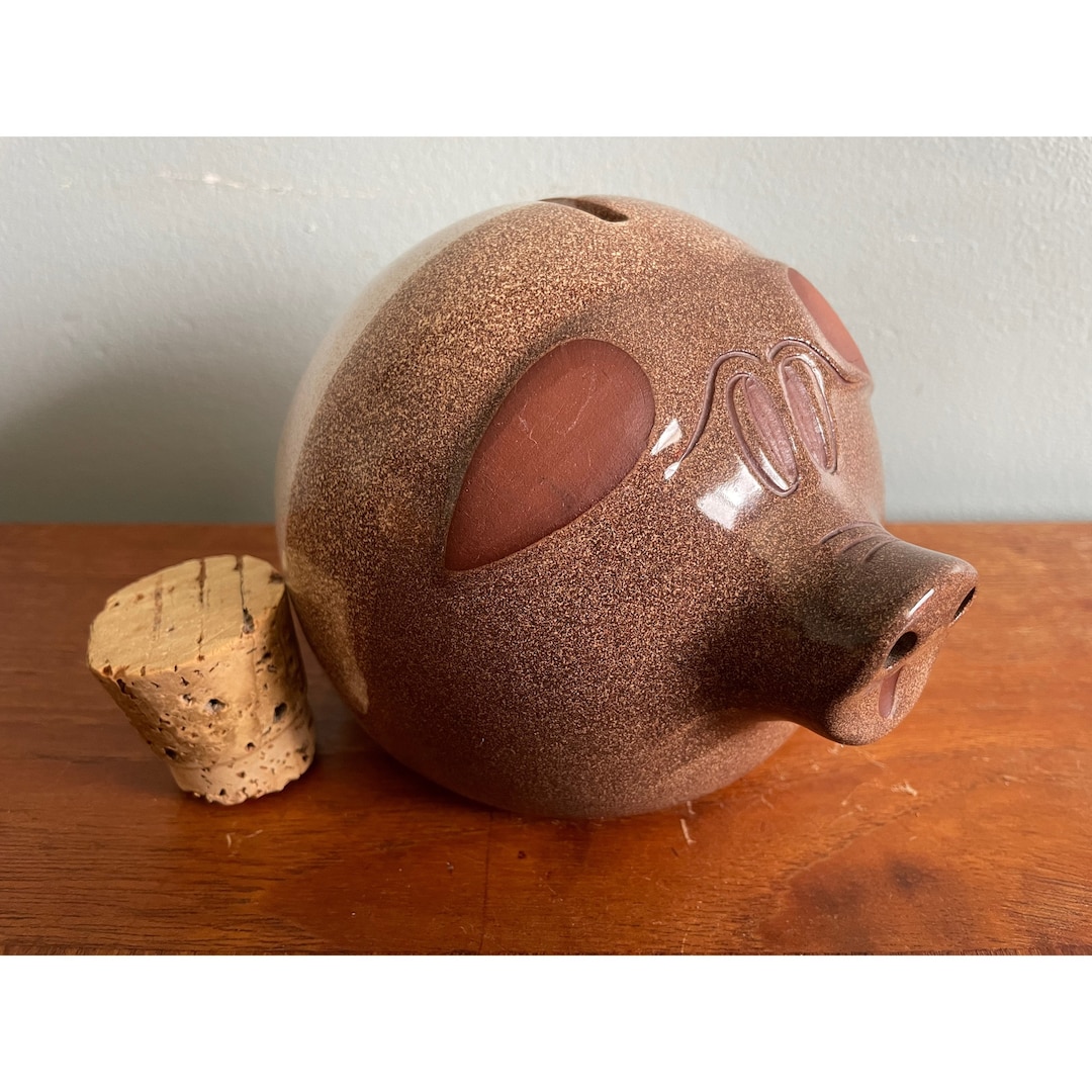 Pig Piggybank, Pottery Pig With Snout & Cork Plug, Money or Coin Bank ...