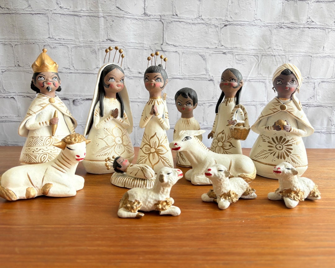 Vintage Nativity Scene, Mexican Christmas Decor, Clay Folk Art, Creche ...