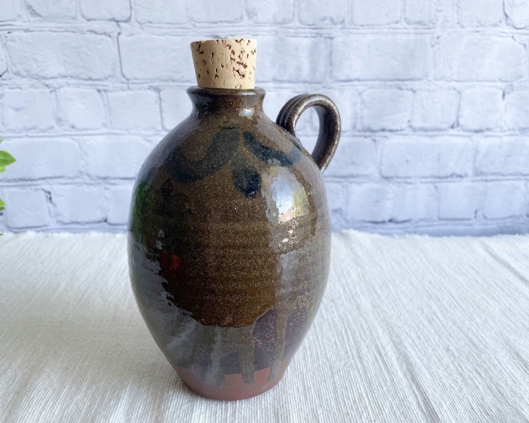 Vintage Gary Nieter Pottery Carafe, Drip Brown Glaze, French Farmhouse ...