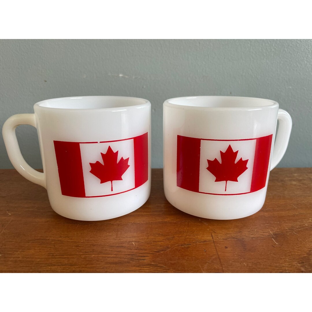 Vintage Canada Flag Milk Glass Mugs Canadian Collectible Tea - Etsy