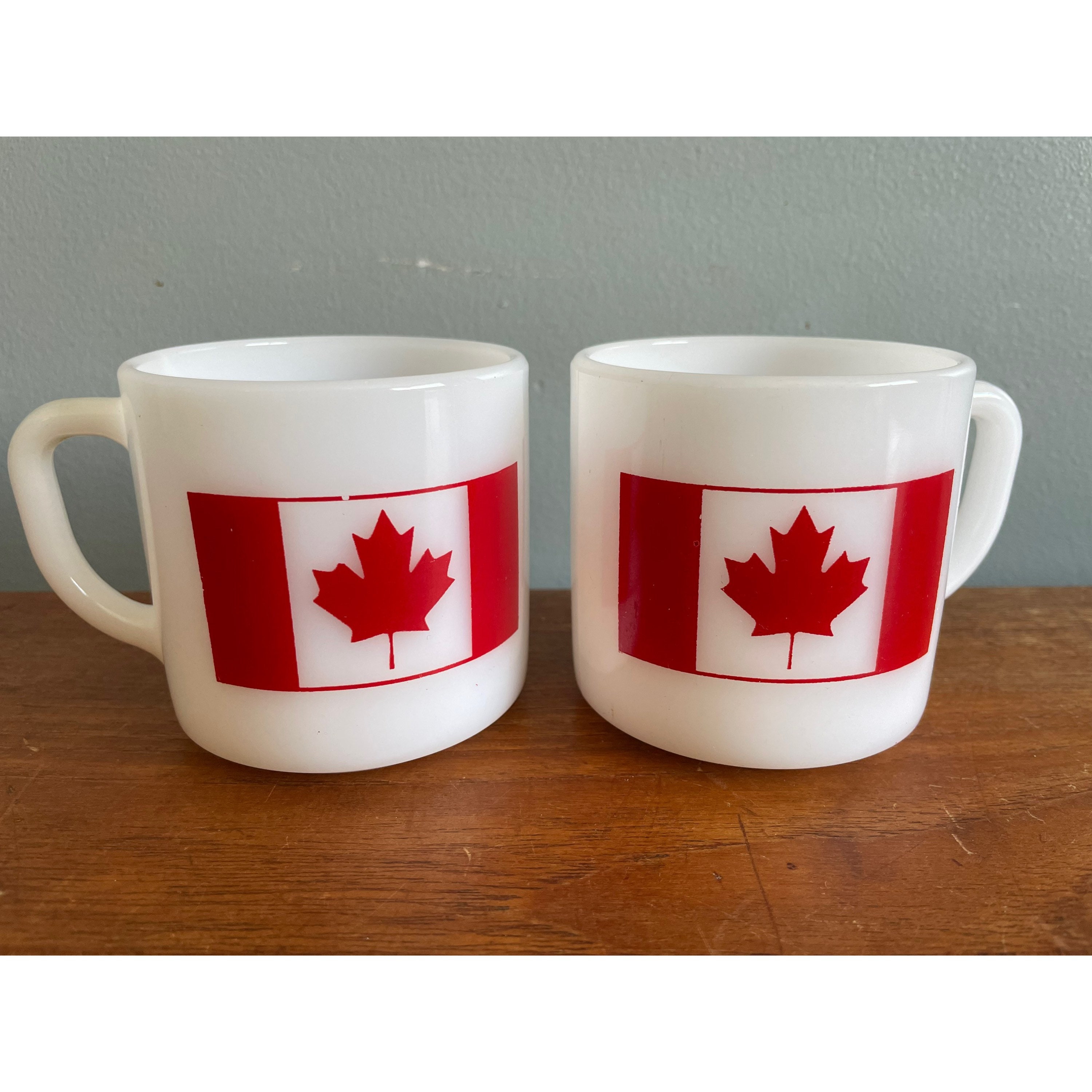 Vintage Canada Flag Milk Glass Mugs Canadian Collectible Tea - Etsy