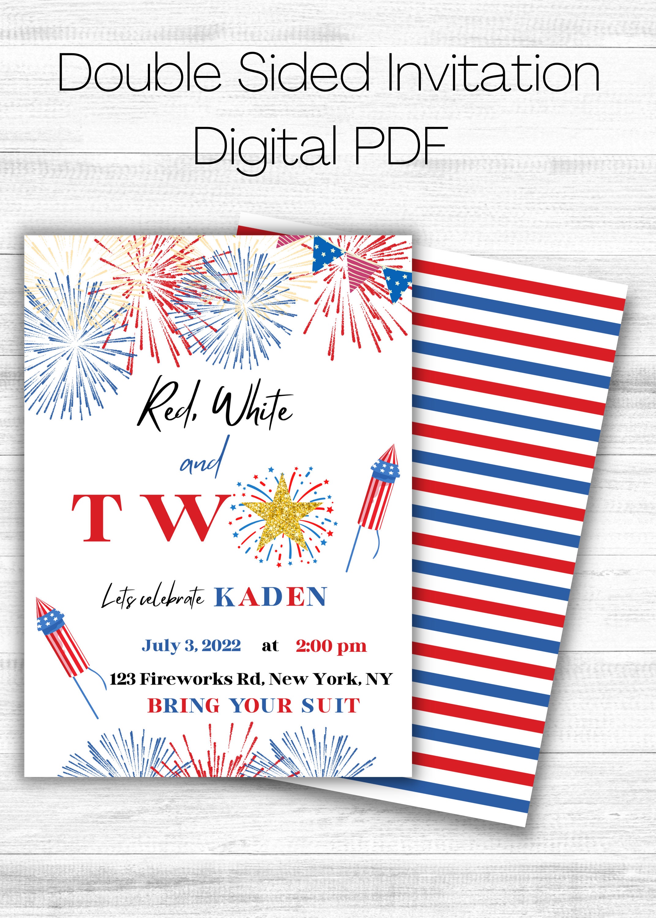 Red White and TWO Birthday Invitation and More - Etsy