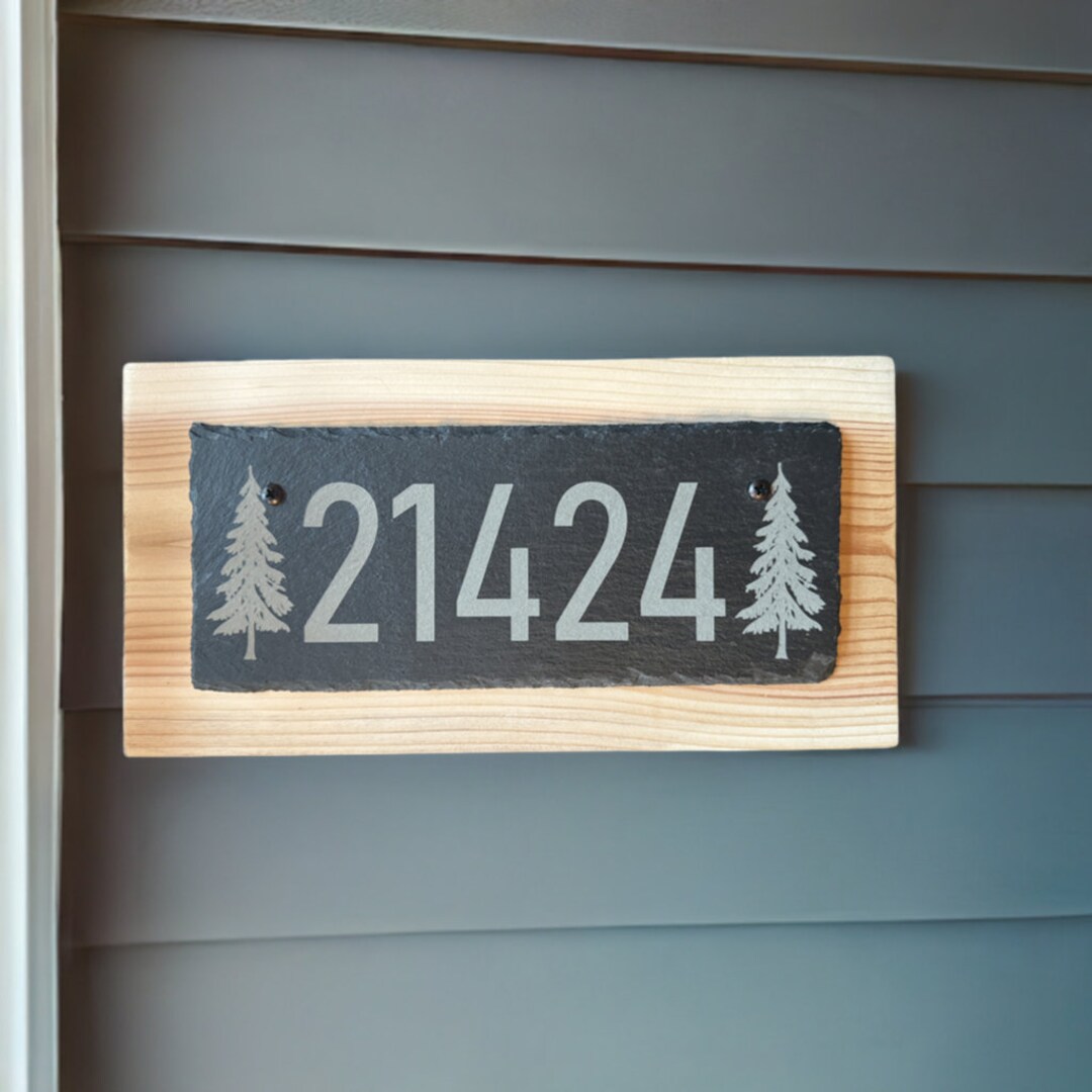 Address Numbers for House on Wood Horizontal, Slate and Cedar Sign ...