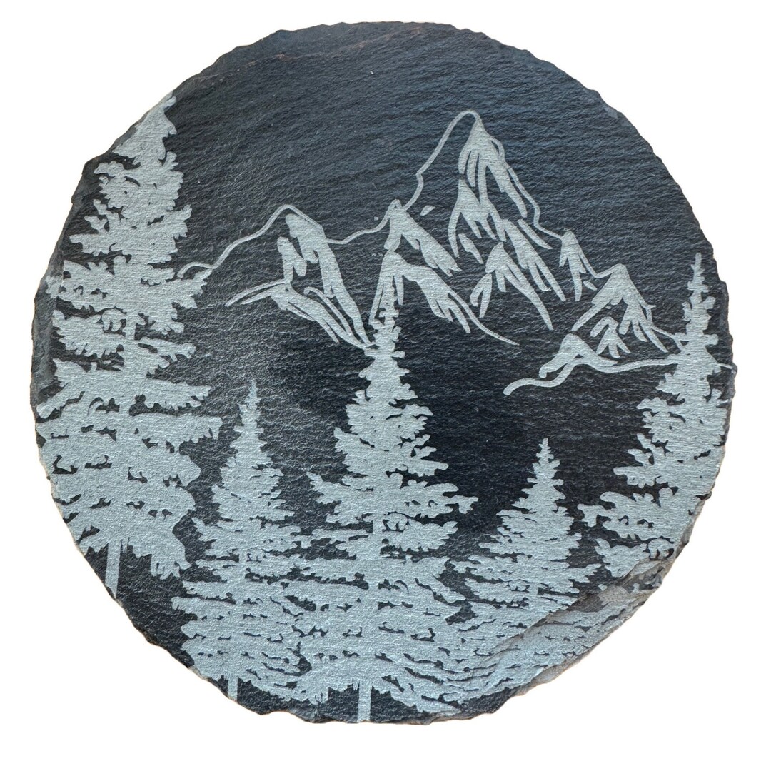 Slate Coaster Pine Trees & Mountains Set of 4 Round 4” Absorbent Stone ...