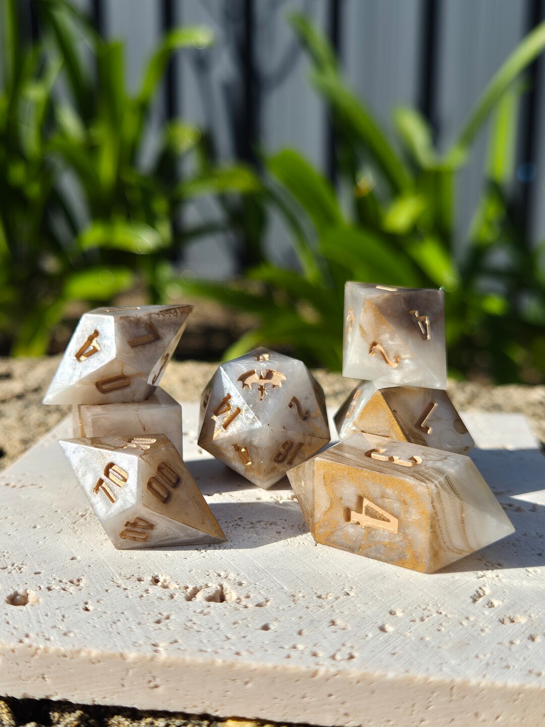 Sacred Stone | Resin Dice Set (7) | Crystal D4 | Dungeons and Dragons ...