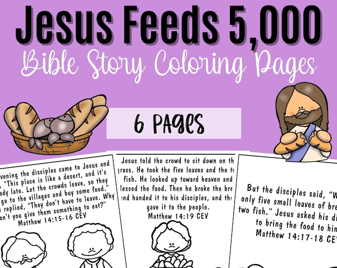 JESUS FEEDS 5,000 Bible Story Coloring Pages| Bible Stories | Christian ...