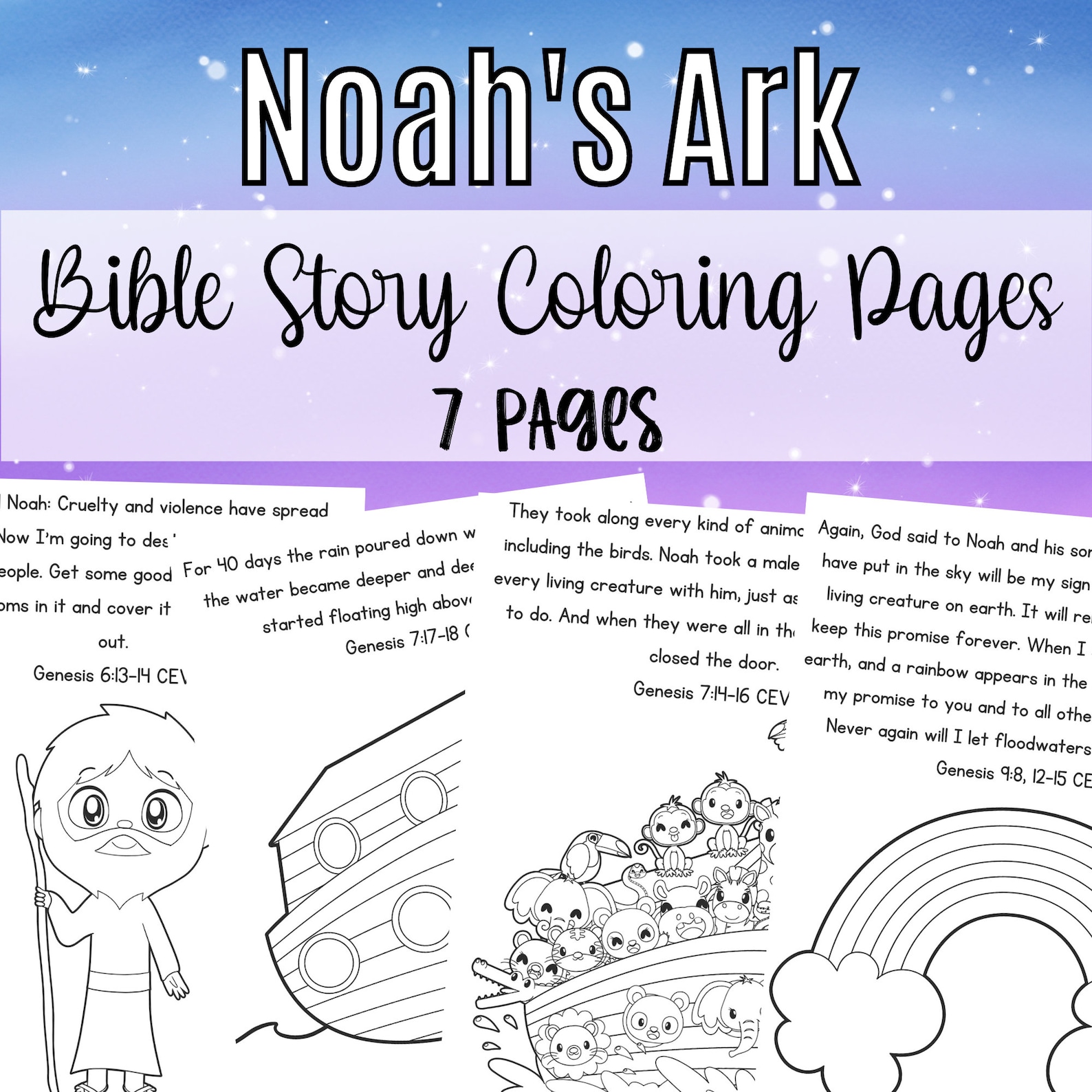 NOAH'S ARK Bible Story Coloring Pages Bible Stories - Etsy