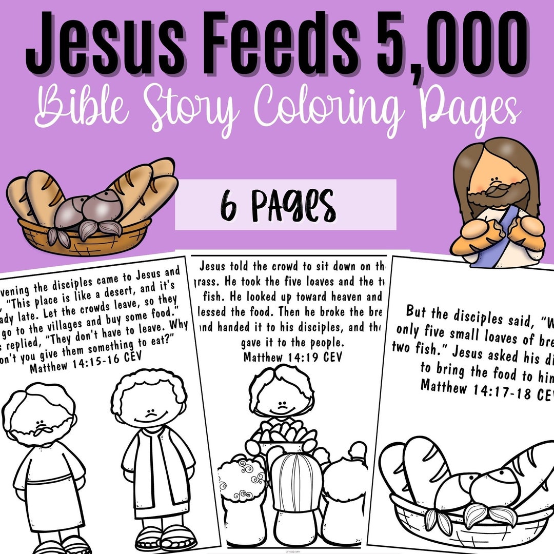 JESUS FEEDS 5,000 Bible Story Coloring Pages| Bible Stories | Christian ...