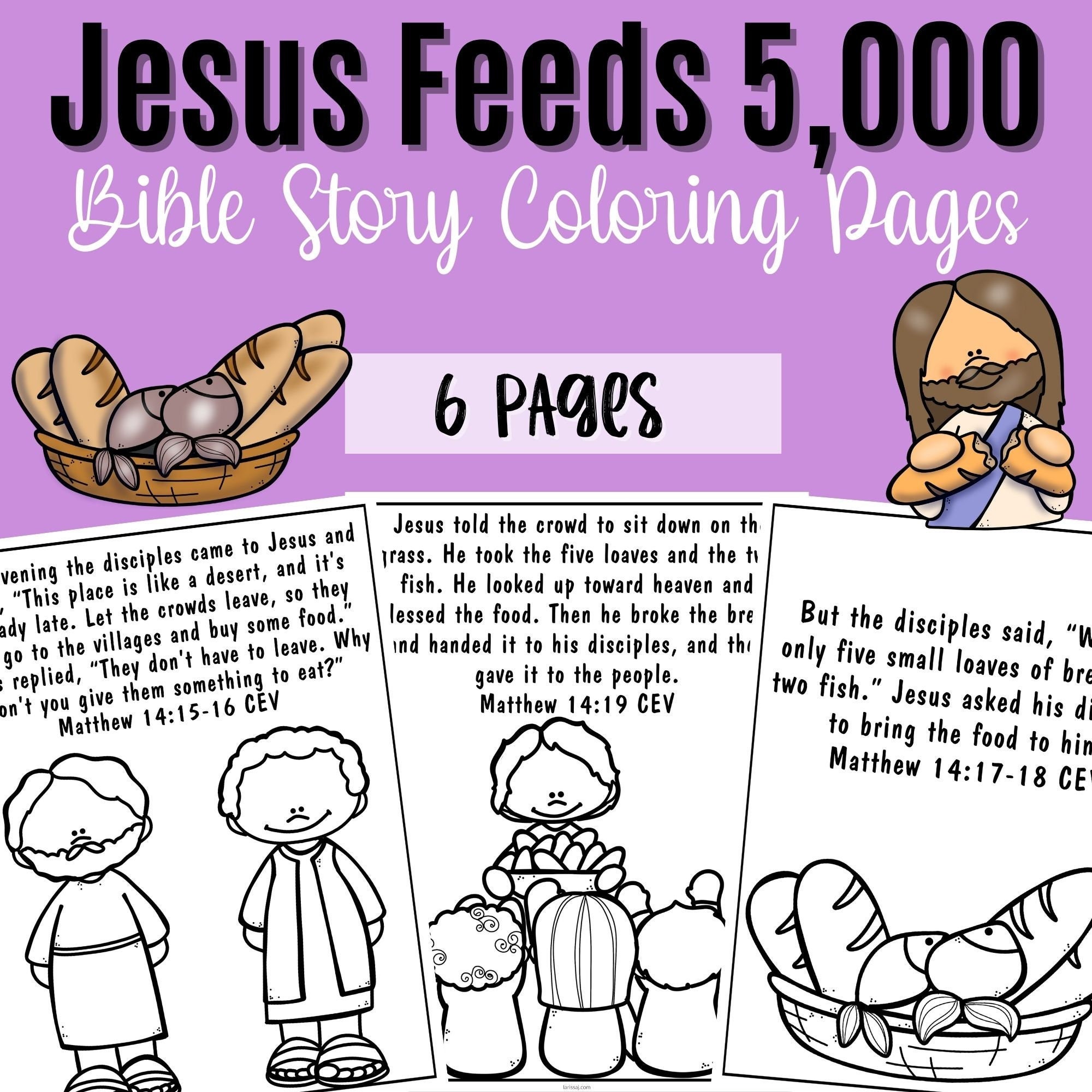 JESUS FEEDS 5,000 Bible Story Coloring Pages| Bible Stories | Christian ...