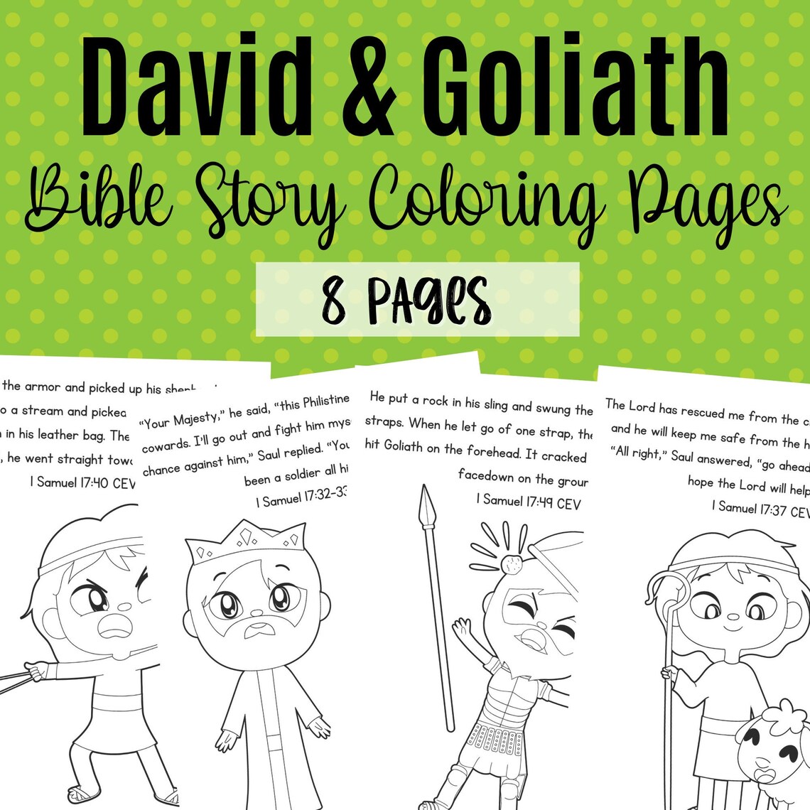 DAVID AND GOLIATH Bible Story Coloring Pages| Bible Stories | Christian ...