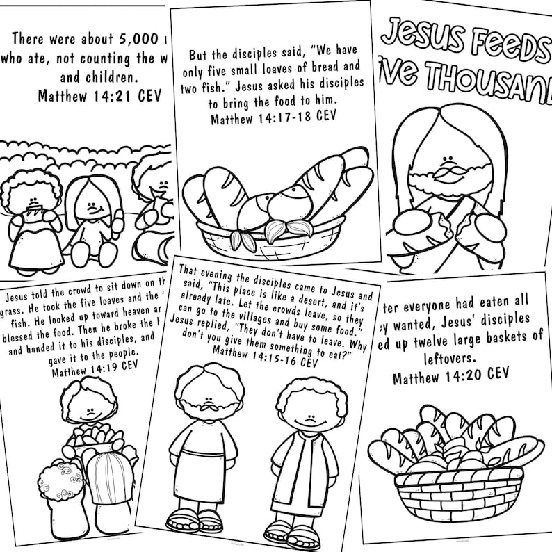 JESUS FEEDS 5,000 Bible Story Coloring Pages| Bible Stories | Christian ...