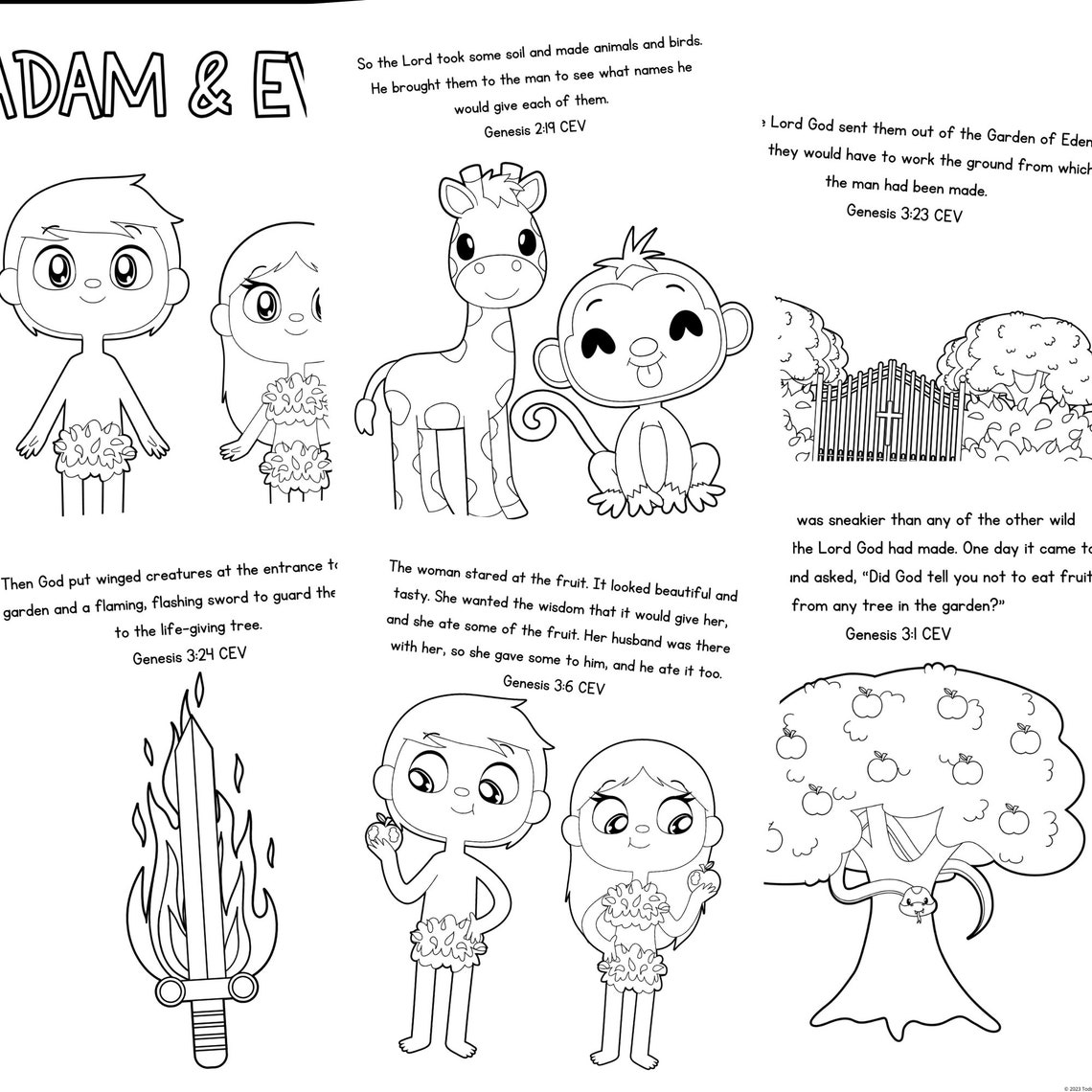ADAM & Eve Bible Story Coloring Pages| Garden of Eden| Bible Story ...
