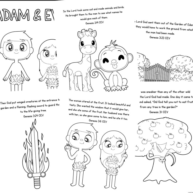 ADAM & Eve Bible Story Coloring Pages| Garden of Eden| Bible Story ...