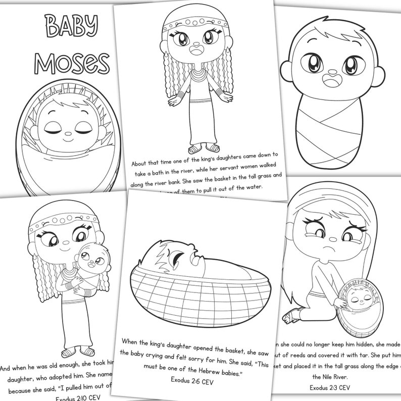 BABY MOSES Bible Story Coloring Pages| Bible Stories | Christian ...