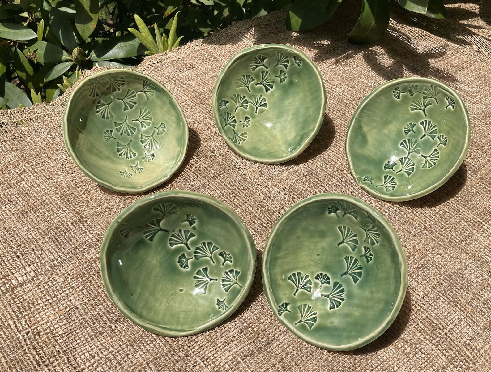 Ginkgo Leaf Ceramic Dishes in Glossy Green - Etsy