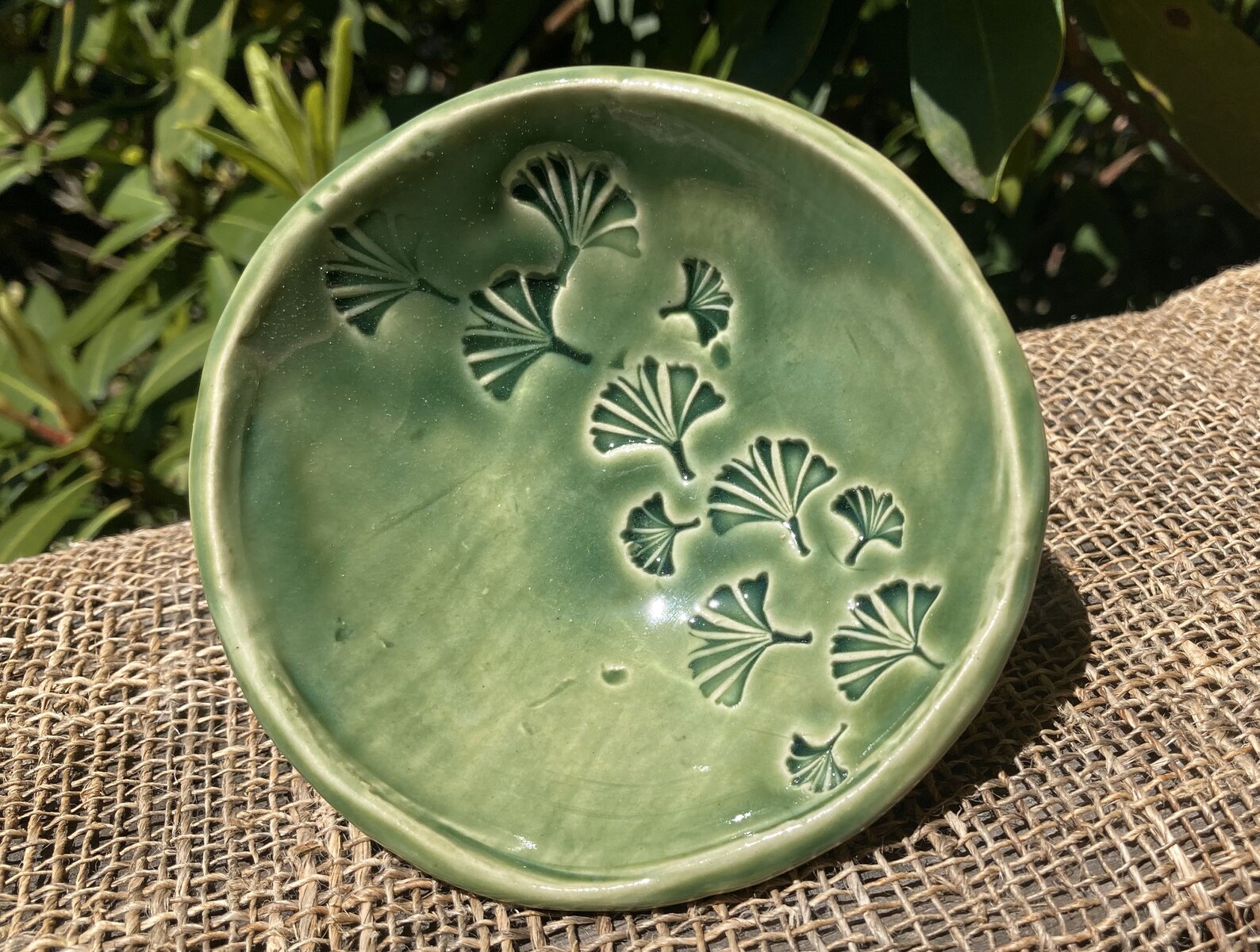 Ginkgo Leaf Ceramic Dishes in Glossy Green - Etsy