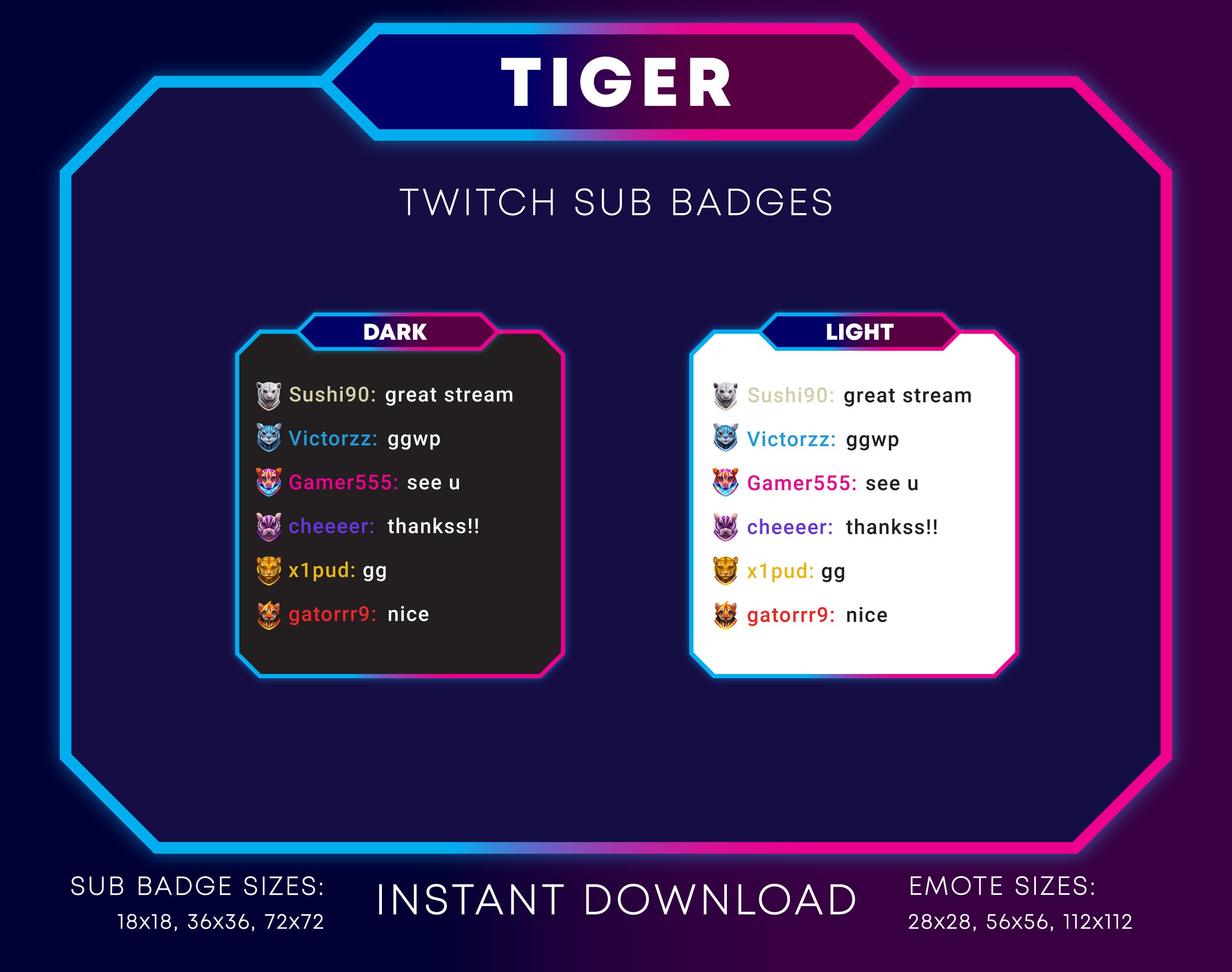 Twitch Tiger Sub Badge, Subscriber Badge, Twitch Emotes, Tier Badge ...