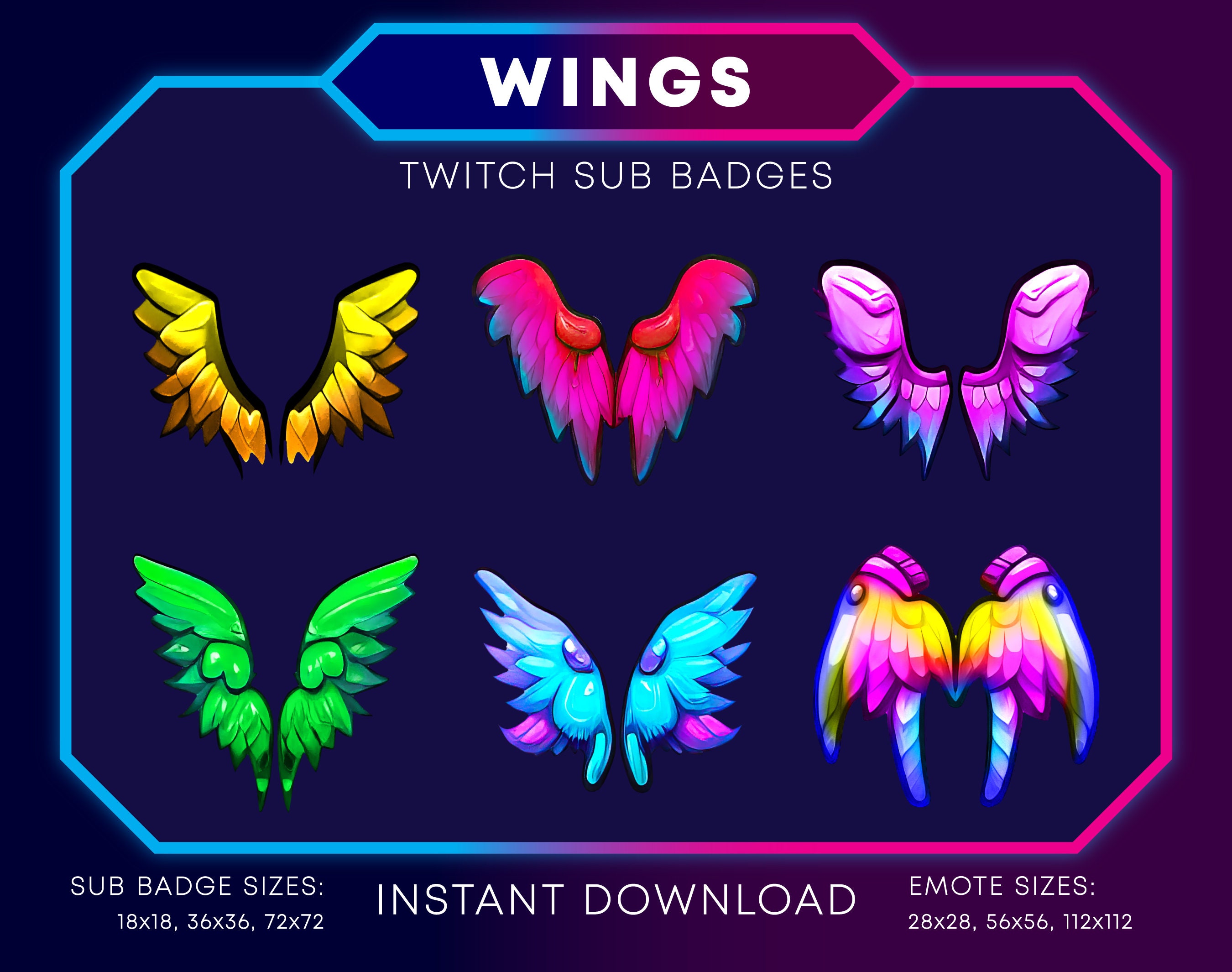Twitch Wings Sub Badge, Subscriber Badge, Twitch Emotes, Tier Badge ...