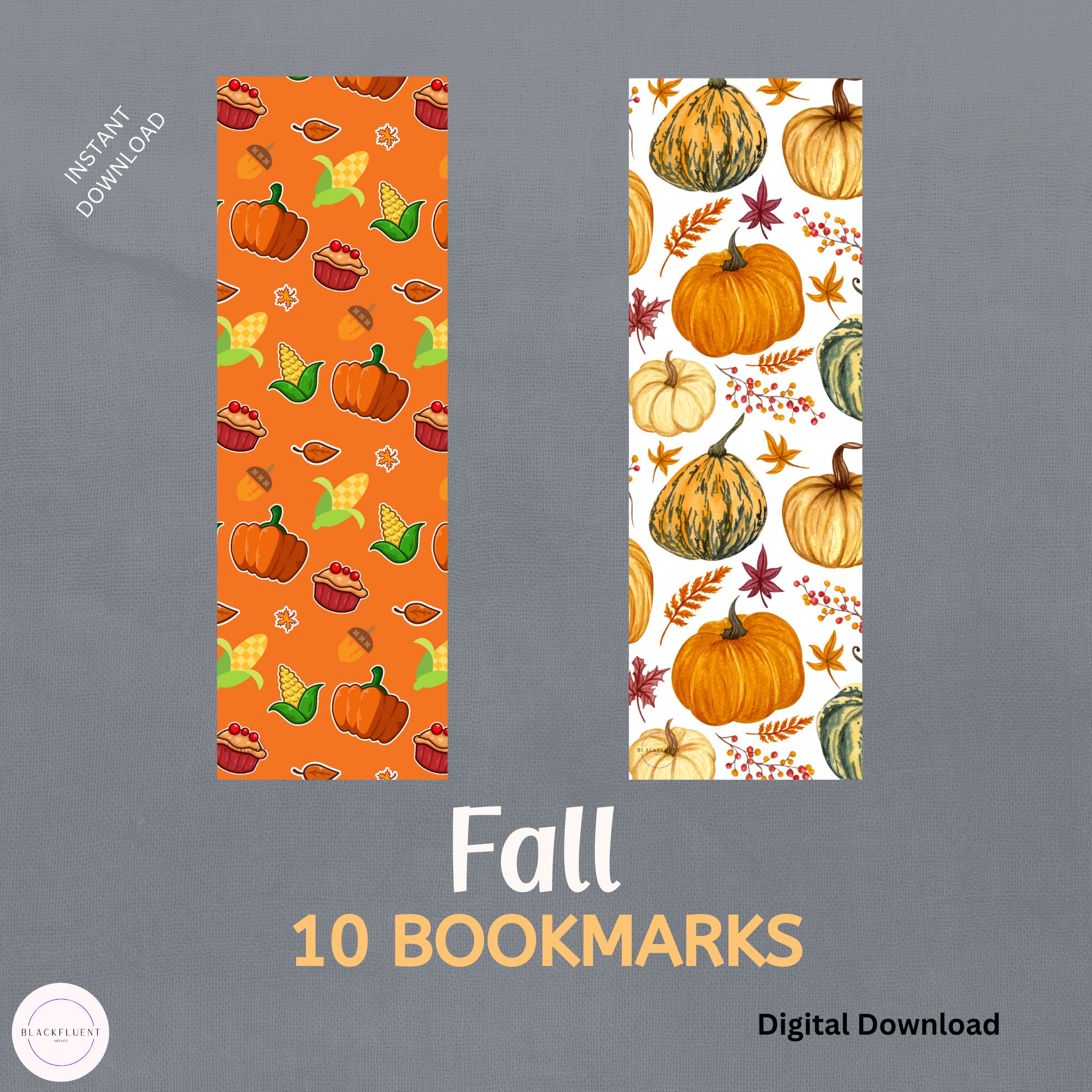 Fall Digital Bookmarks, Digital Download, Autumn Prints, Set of 10 ...