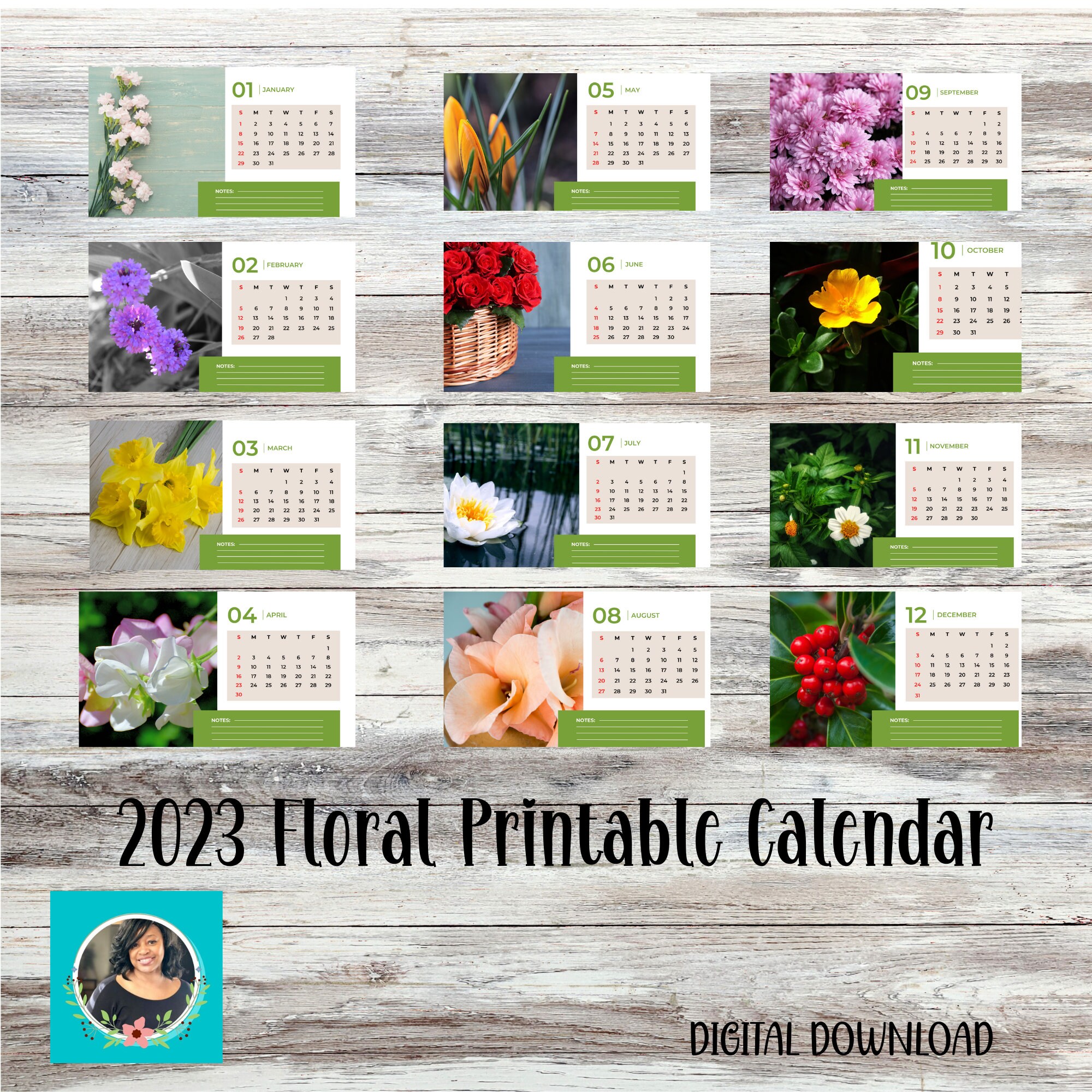 2023 Flower Digital Calendar, Digital Download, Floral Prints, Neutral ...