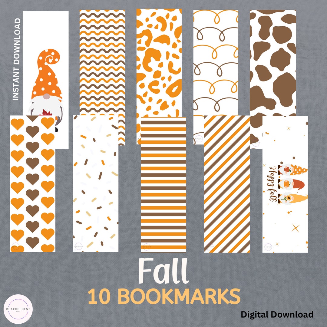 Fall Digital Bookmarks, Digital Download, Modern Prints, Autumn Gnomes ...