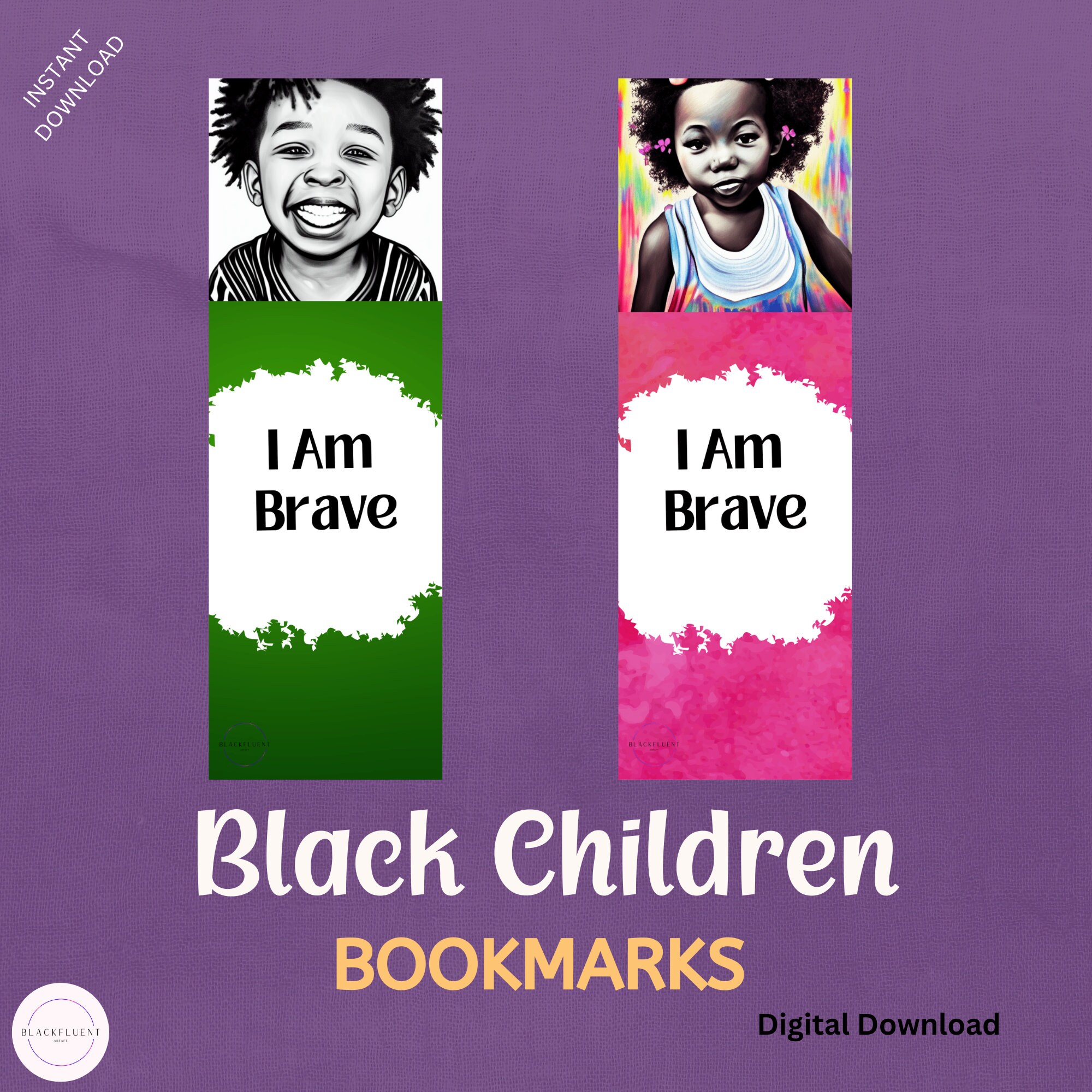 Black Children Digital Bookmarks, Digital Download, Printable, Black ...