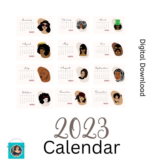 2023 Black Woman Digital Calendar Digital Download Bohemian - Etsy