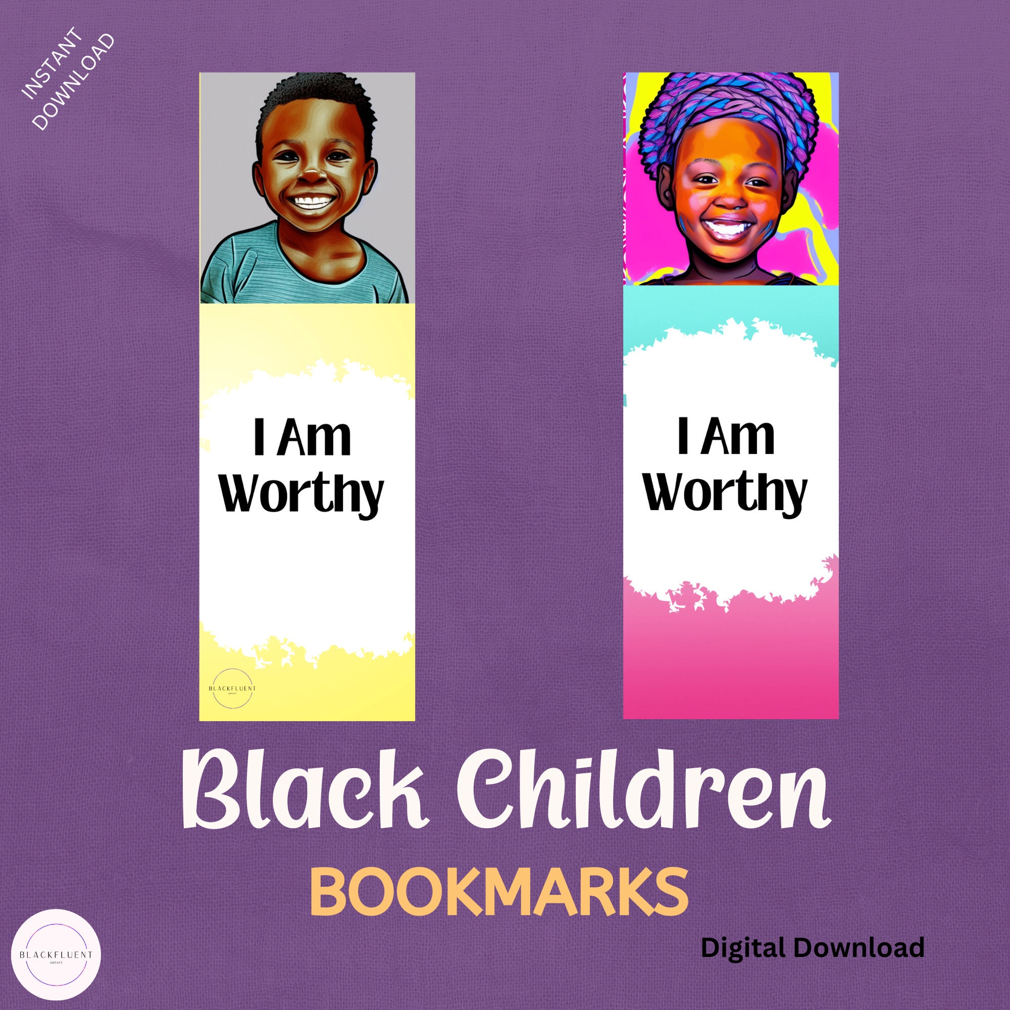 Black Children Digital Bookmarks, Digital Download, Printable, Black ...