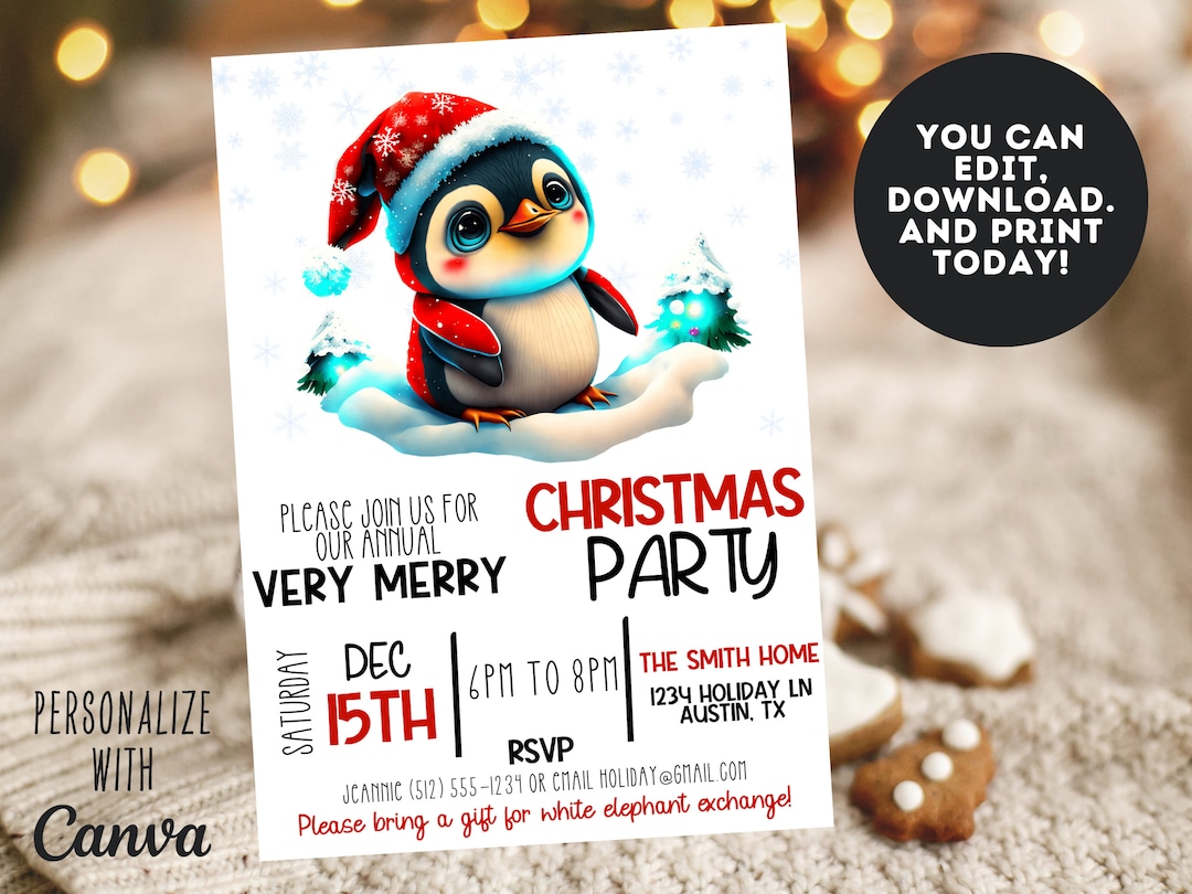 EDITABLE Kids Christmas Party Invitation, Print at Home Holiday Party ...