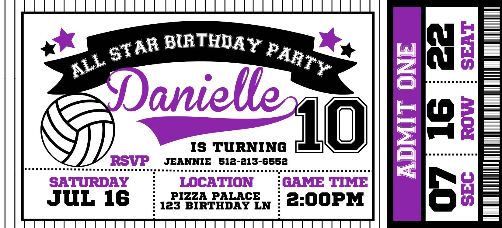 Purple Volleyball Party Invitation Volleyball Birthday - Etsy