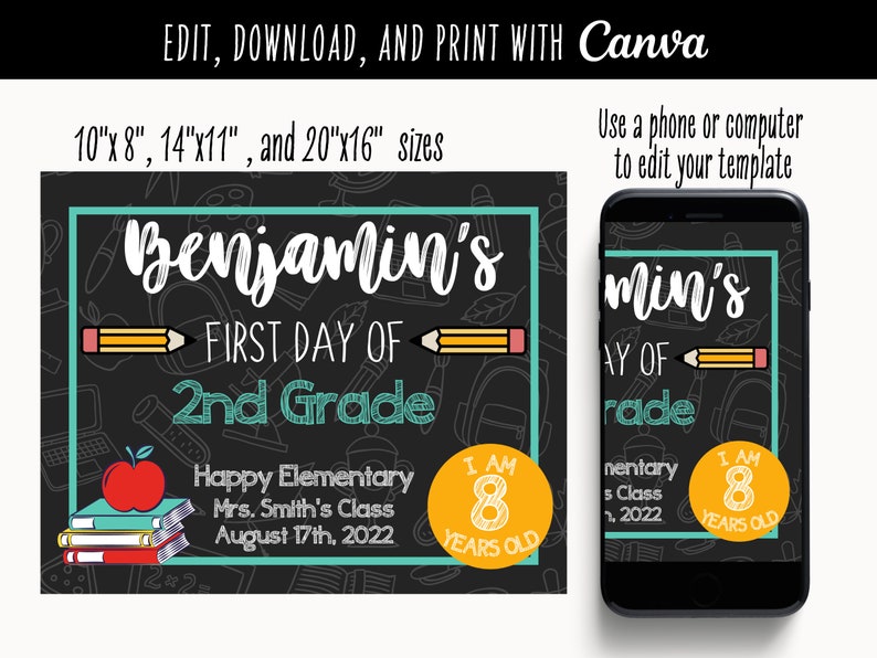 Editable Back to School Sign - Printable Editable First and Last Day of ...