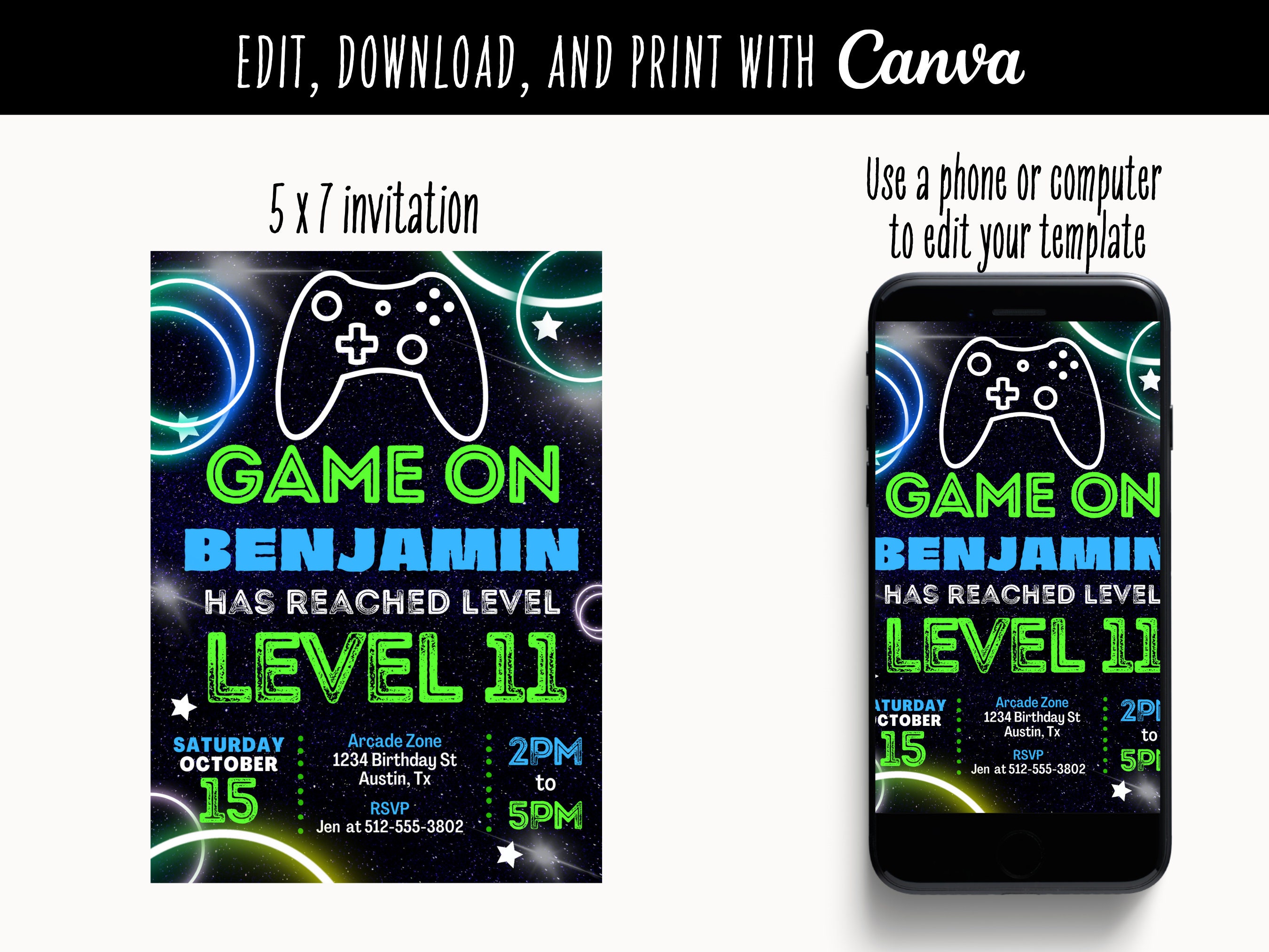 Instant Download Gamer Birthday Invitation Video Gamer - Etsy